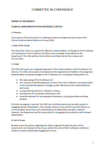 Terms of reference for Clinical Implementation Reference Group ... Terms of reference for Clinical Implementation Reference Group ...
