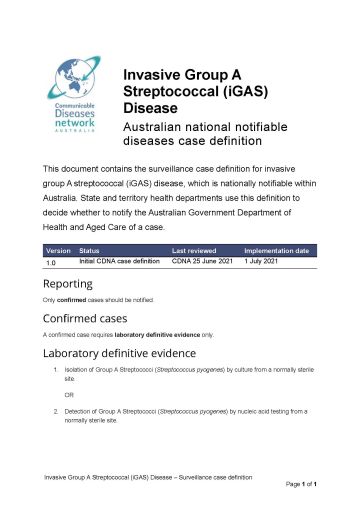Invasive Group A streptococcal disease (iGAS) – Surveillance case ... Invasive Group A streptococcal disease (iGAS) – Surveillance case ...