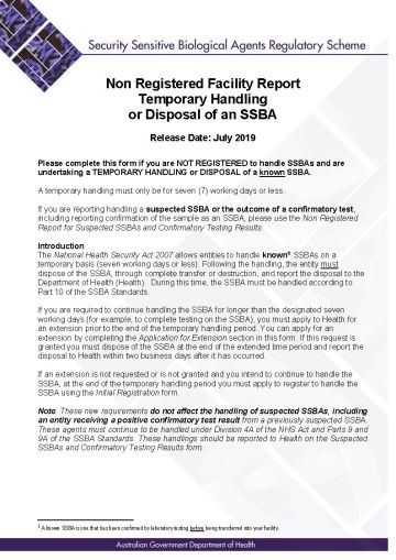 SSBA – Form – Non-registered facility report for temporary handling and ...