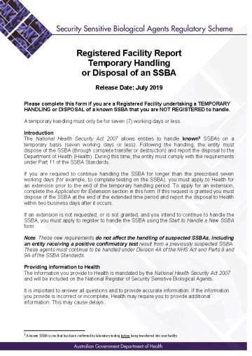 SSBA – Form – Registered facility report for temporary handling and ...