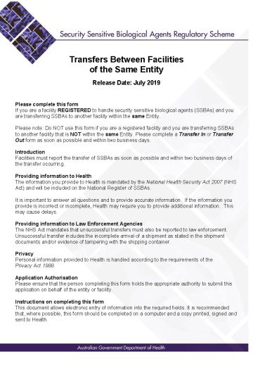 SSBA – Form – Transfers between facilities of the same entity ... SSBA – Form – Transfers between facilities of the same entity ...