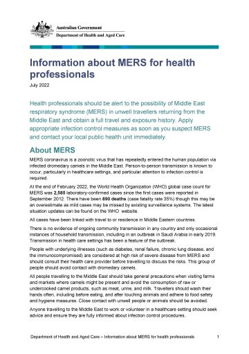 Middle East respiratory syndrome (MERS) | Australian Government ...
